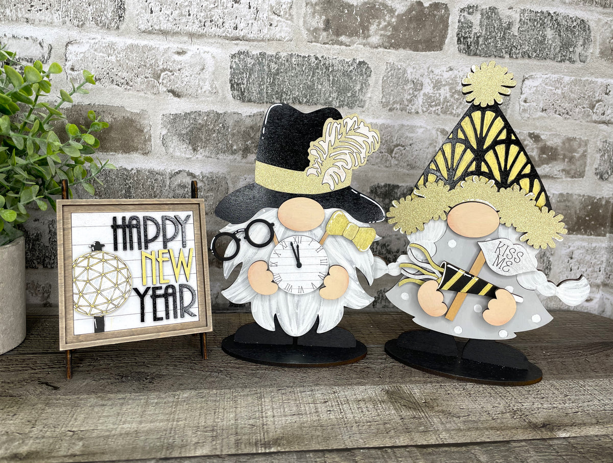 3 D New Years Couple Gnomies Wood DIY Craft with Sign – Clayopatra Arts