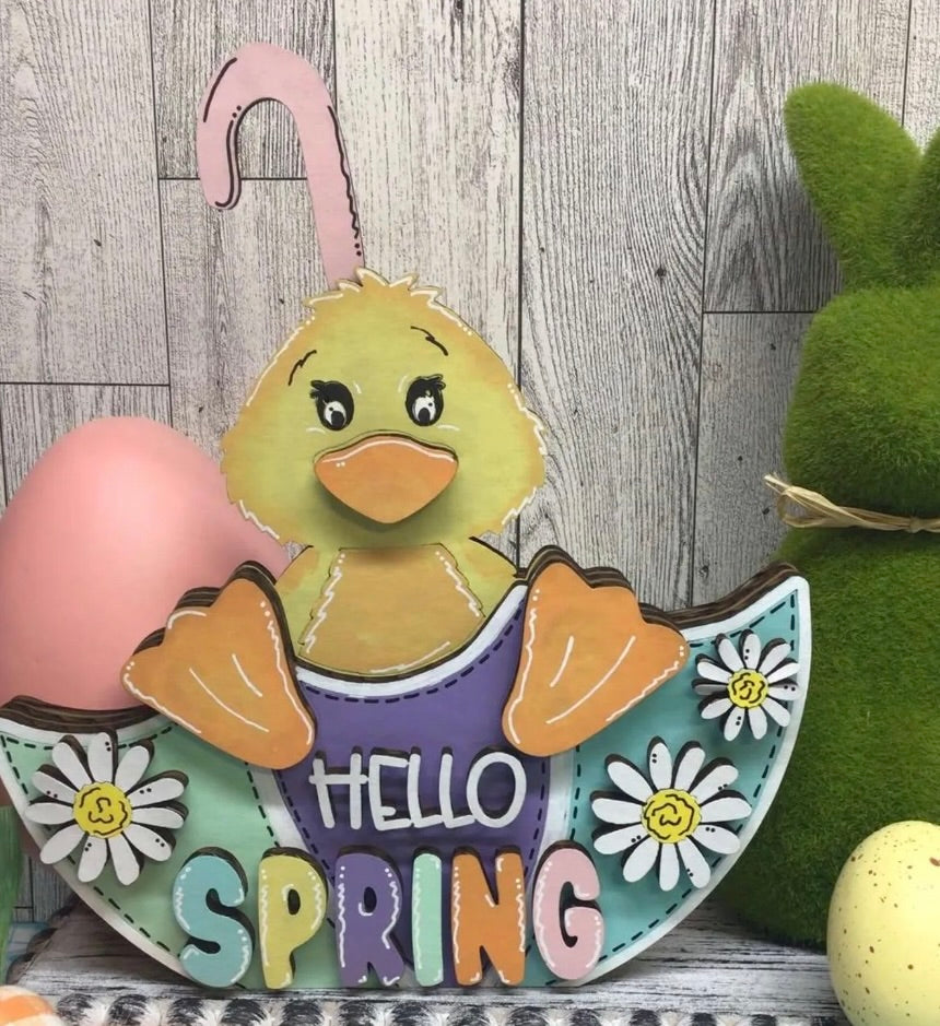 Wood Hello Spring Duck and Umbrella Chunky Shelf Sitter Craft Kit ...
