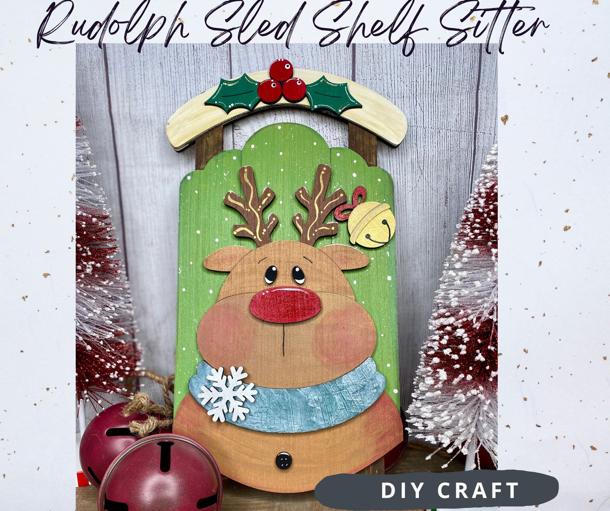 3D Wood Rudolph Sled Shelf Sitter Craft: – Clayopatra Arts