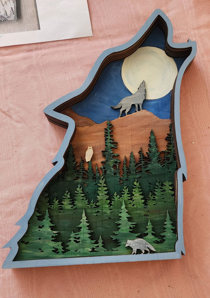Wood Multi Layer Wolf Head Shelf Sitter – Clayopatra Arts