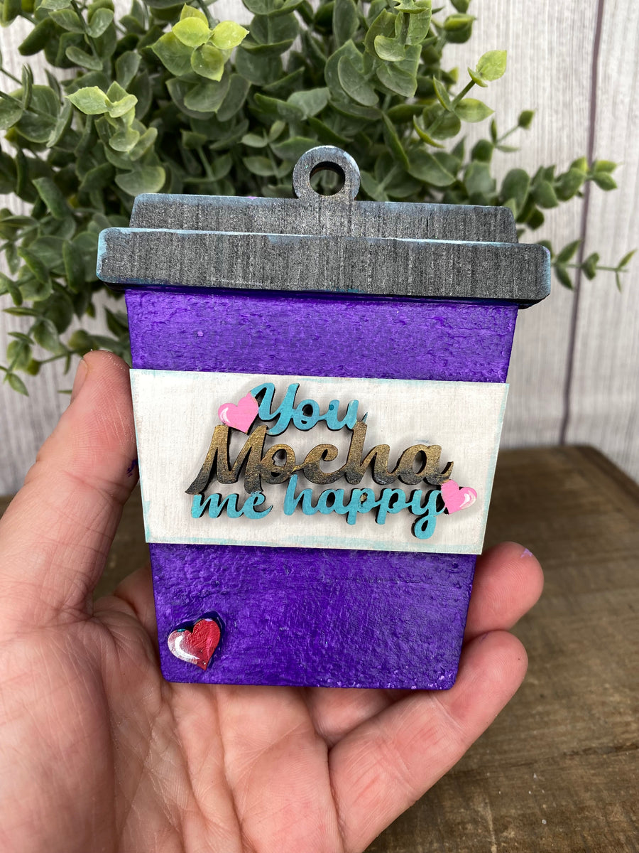 DIY Wood You Mocha Me Happy Coffee Ornament Gift Card – Clayopatra Arts