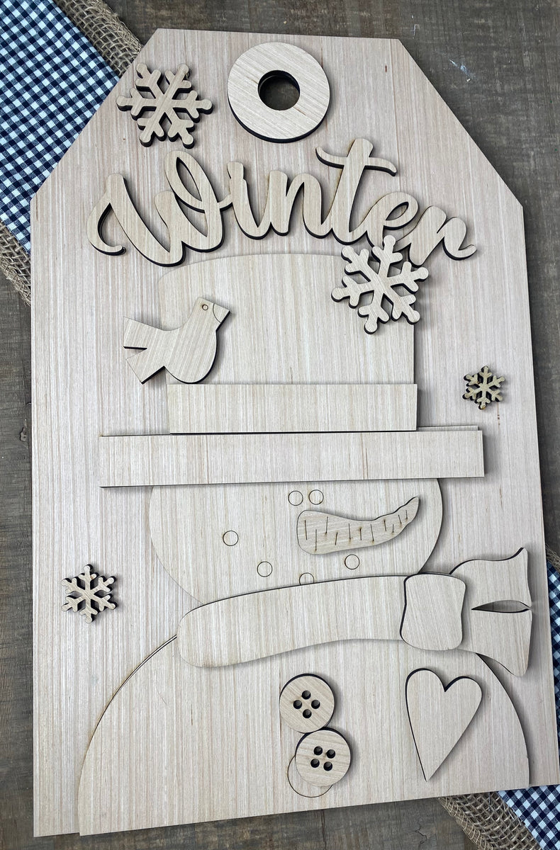 16” Giant Winter Snowman Gift Tag for floor or mantle Decor DIY Wood L ...