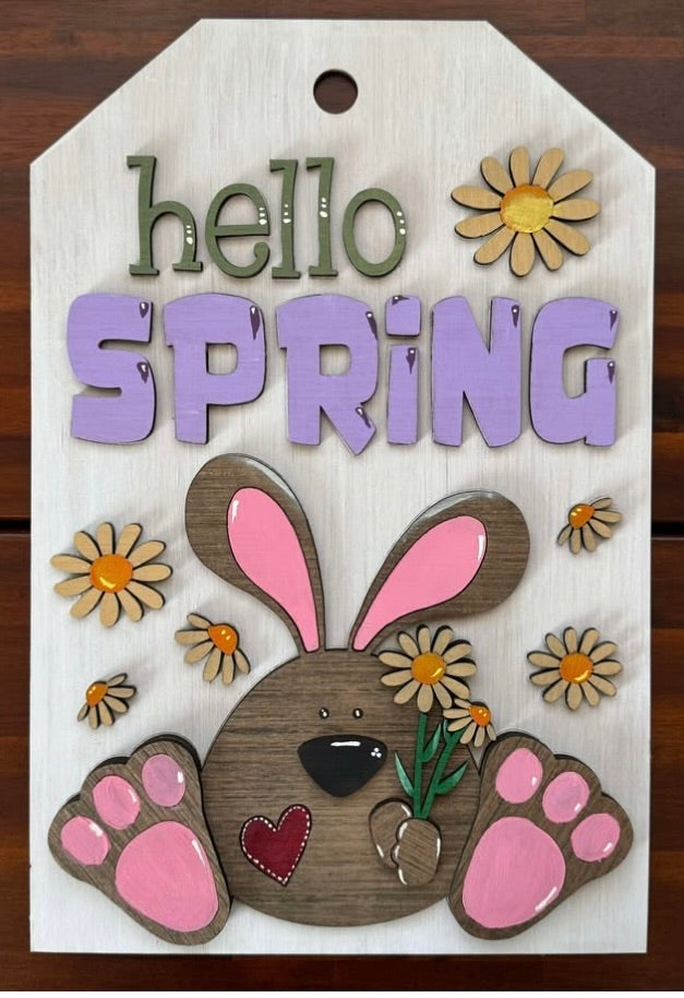16” Giant Hello Spring Bunny Gift Tag for floor or mantle Decor DIY Wo ...