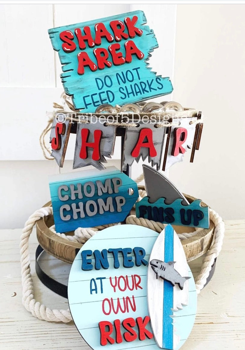 Shark Lovers Wood Tiered Tray Kit Shelf Sitter Set – Clayopatra Arts