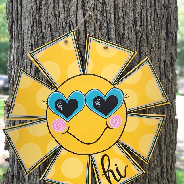 DIY Wood. "Hi Sun Door" Hanger Blank with 3D hearts and "hi" 16 ...